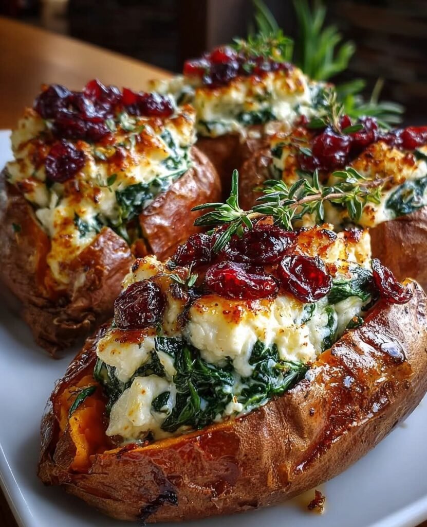 Stuffed Sweet Potatoes with Spinach, Cheese, and Cranberries! – Health ...