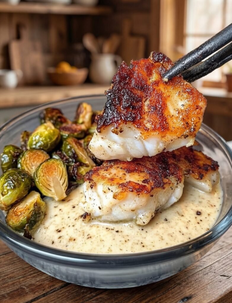 Lemon Garlic Butter Cod Bowls with Roasted Brussels Sprouts! – Health ...